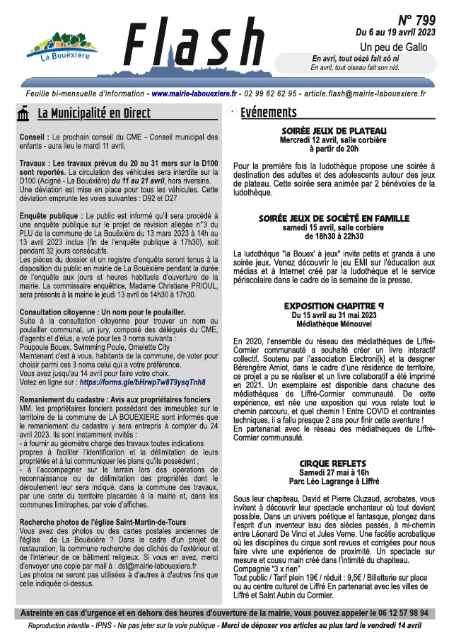 Flash n°799 du 6 au 19 avril 2023 - Site Officiel de La Bouëxière
