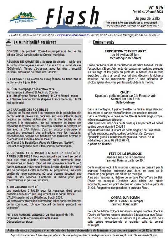 Flash n°825 du 16 au 29 mai 2024 - Site Officiel de La Bouëxière
